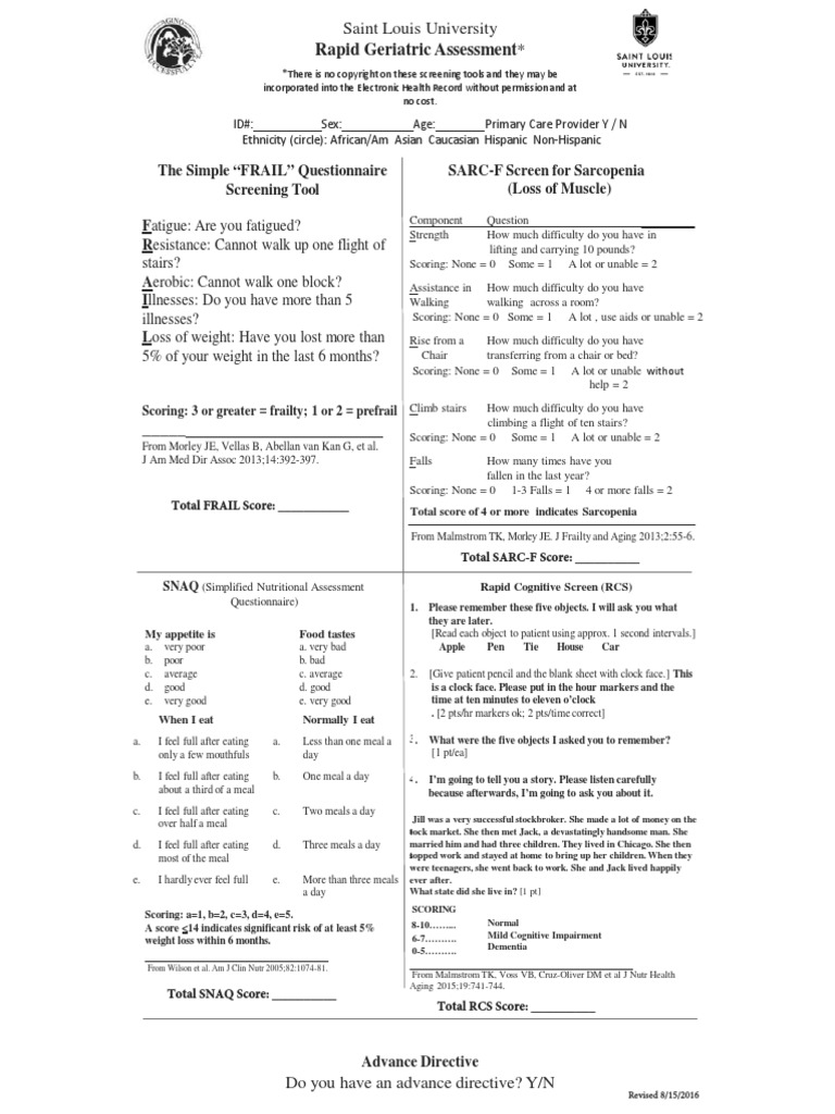 Rapid Geriatric Assessment | PDF | Clinical Medicine | Gerontology