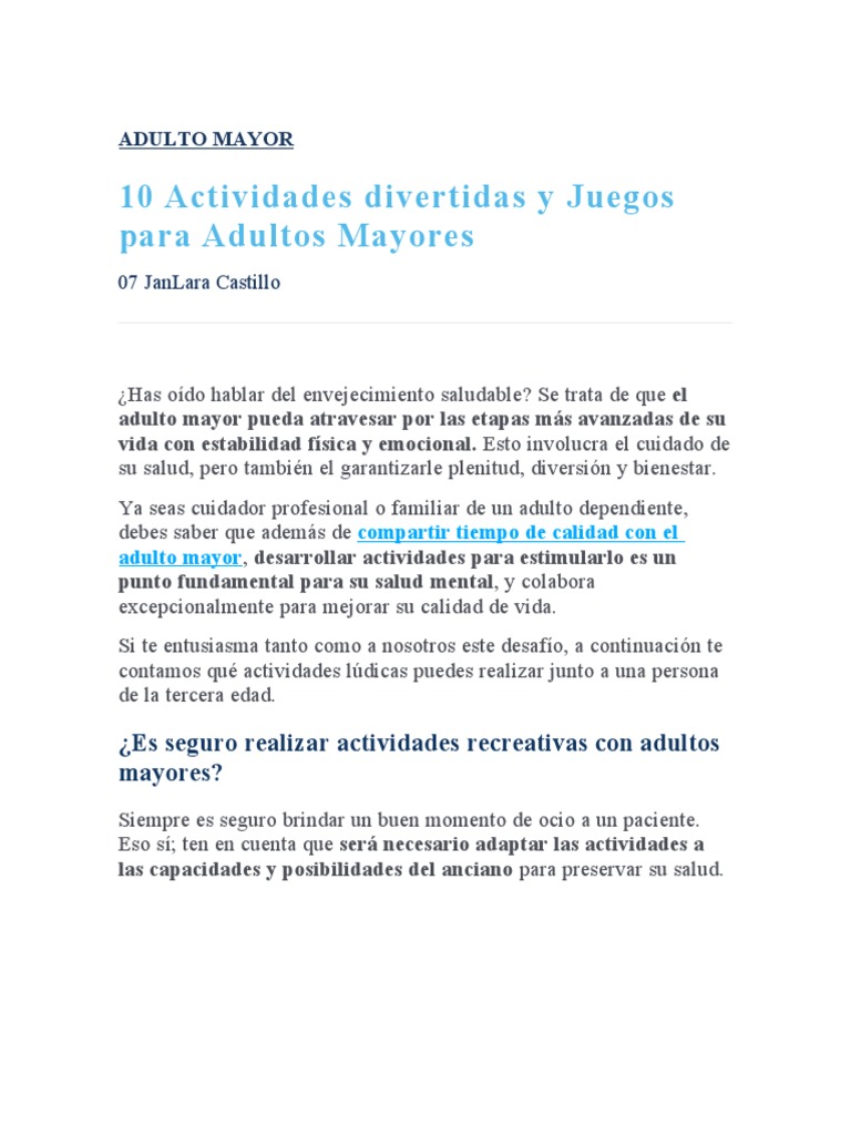 Juegos Actividades Adultos Mayores | PDF | Adultos | Vejez