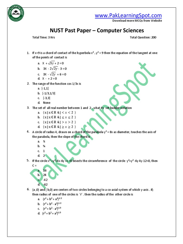 NUST CS Exam Prep: Past Paper | PDF | Microsoft Word | Capacitor