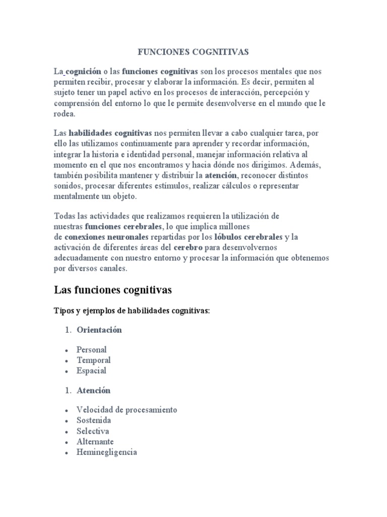 Funciones Cognitivas | PDF | Memoria | Enfermedad de Alzheimer