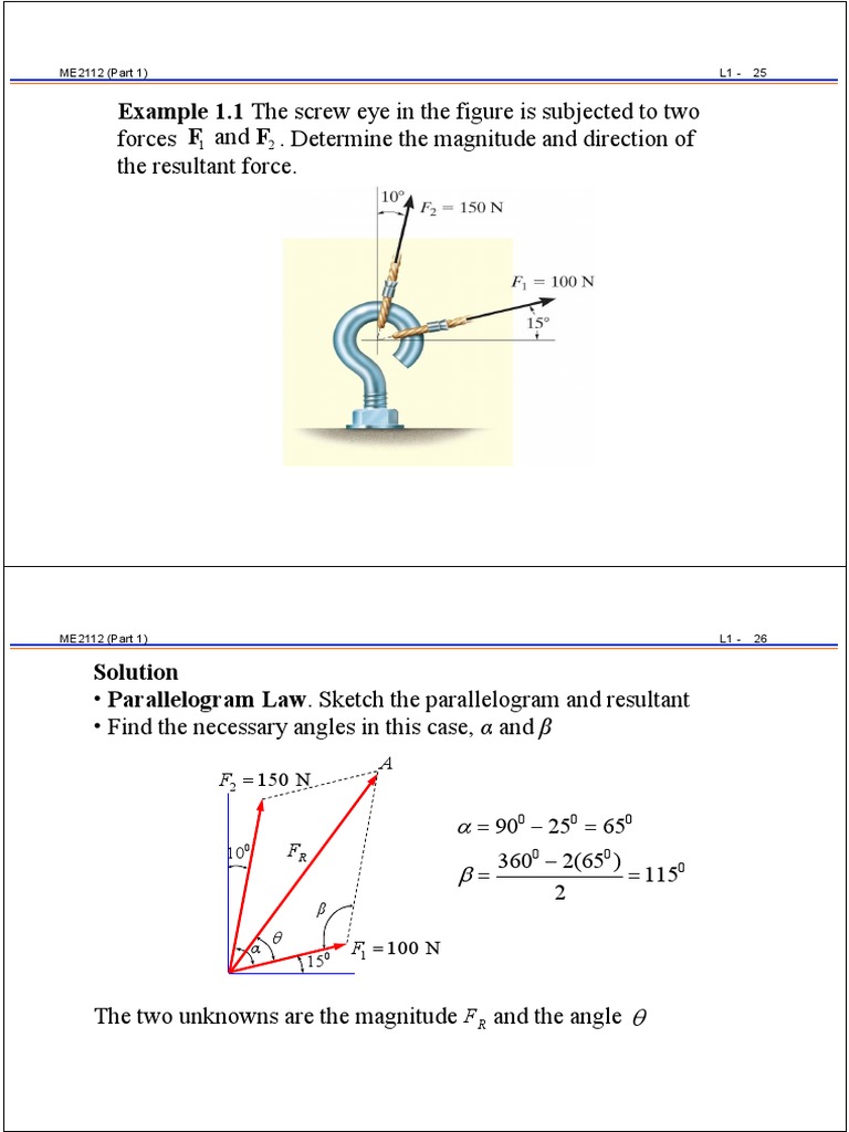 ME2112 1. Statics Examples | PDF | Force | Triangle
