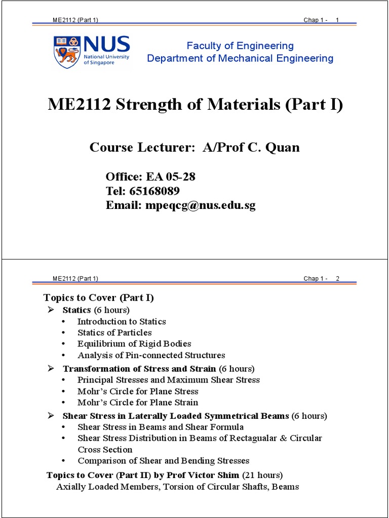 ME2112 - (Part 1) - Statics | PDF | Force | Beam (Structure)