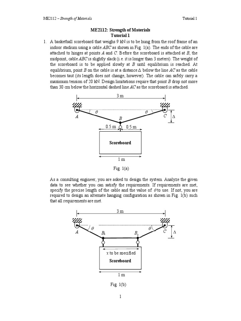 ME2112-S2 AY2021-22 Tutorial 1 | PDF | Truss | Force