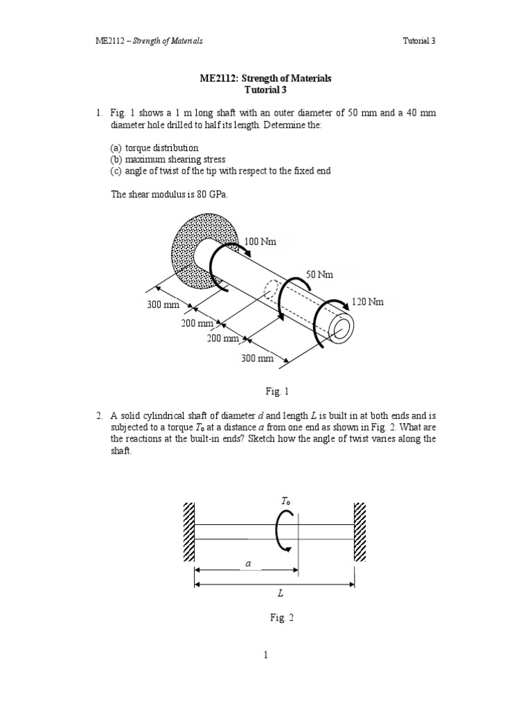 ME2112-S2 AY2021-22 Tutorial 3 | PDF | Stress (Mechanics) | Pascal (Unit)