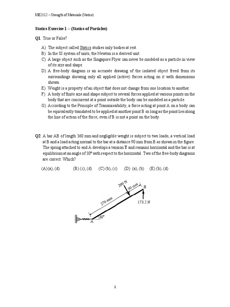 Statics Exercise 1 | PDF | Force | Mechanics