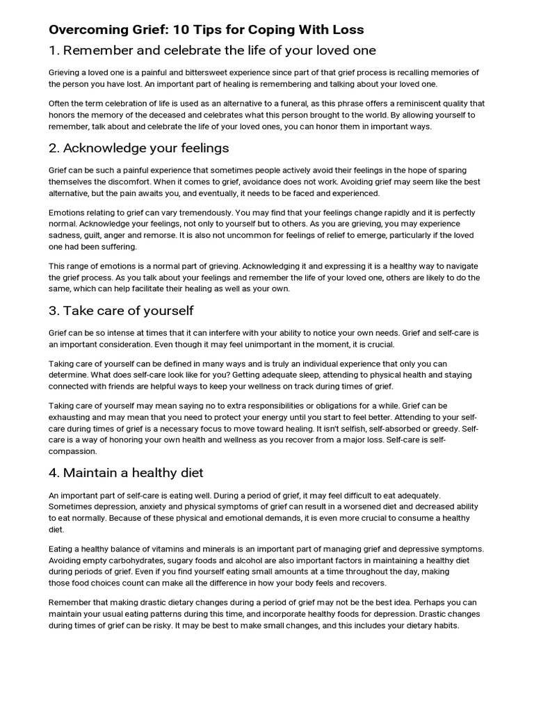 10 Tips for Coping with Grief | PDF | Grief | Diet & Nutrition