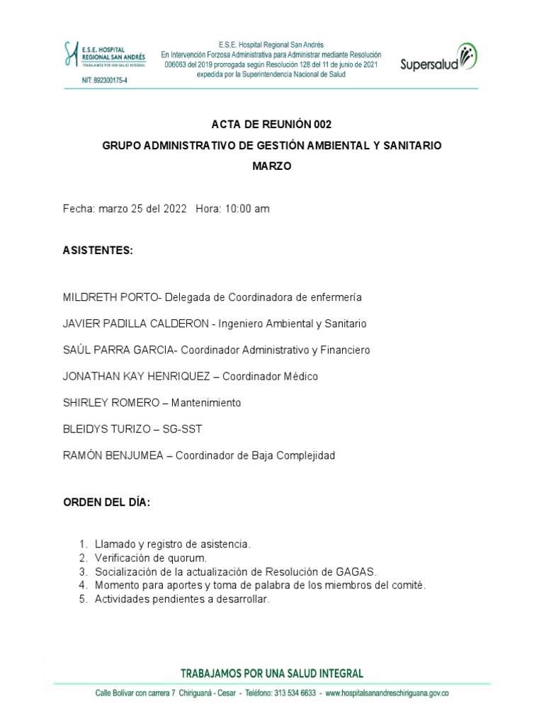 Acta de Reunión 002 | PDF
