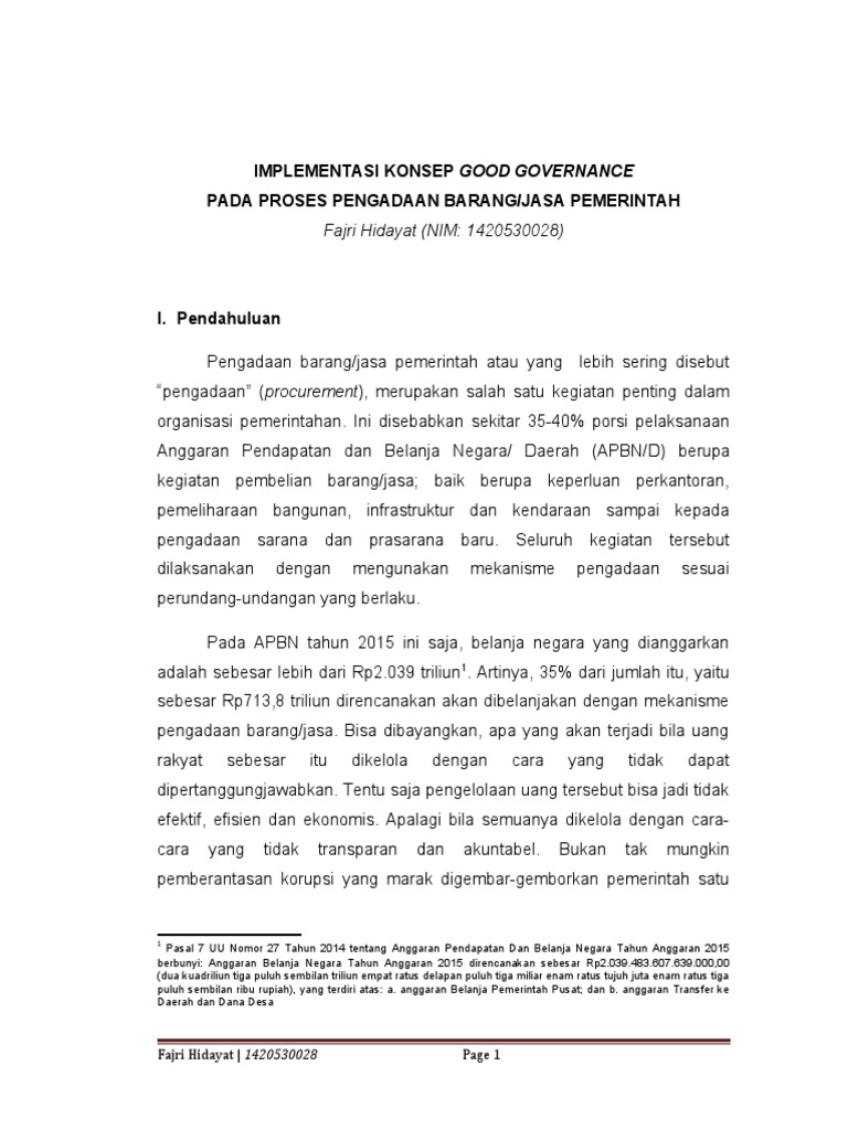 Implementasi Konsep Good Governance Dalam E-Procurement | PDF