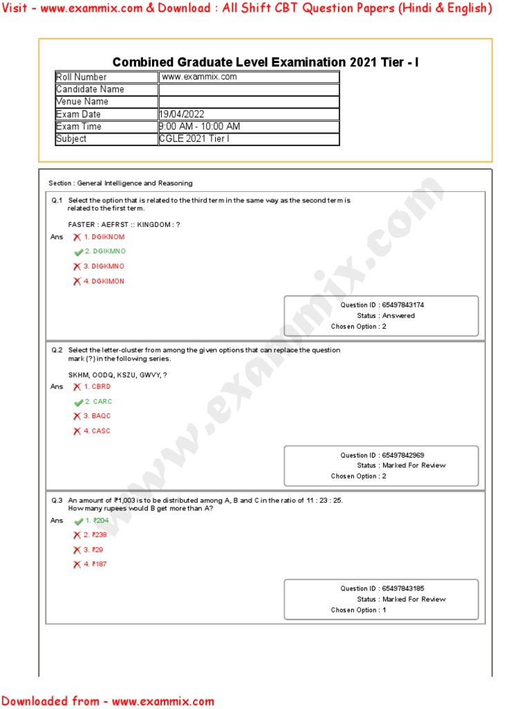SSC CGL Tier 1 Question Paper 19 April 2022 All Shift in English | PDF
