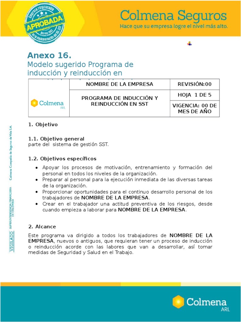 ANEXO 16 Programa de Induccion y Reinduccion en SST | PDF