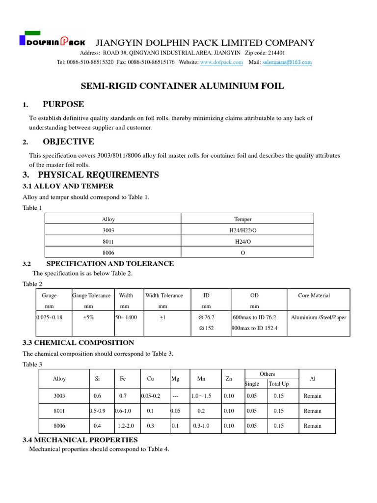 TDS Container Foil | PDF | Alloy | Materials