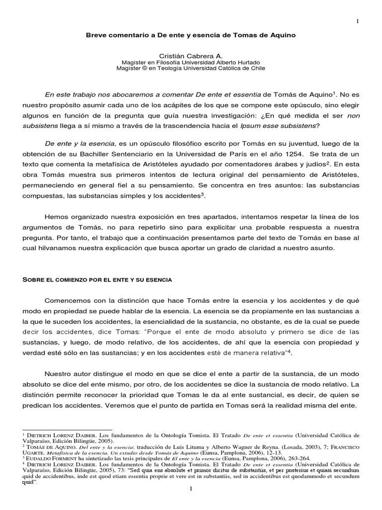 Breve Comentario A de Ente y Esencia de | PDF | Esencia | Existencia