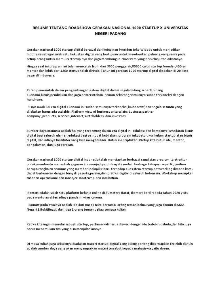 Resume Startup (Serlin Septia 22018164) | PDF | Bisnis