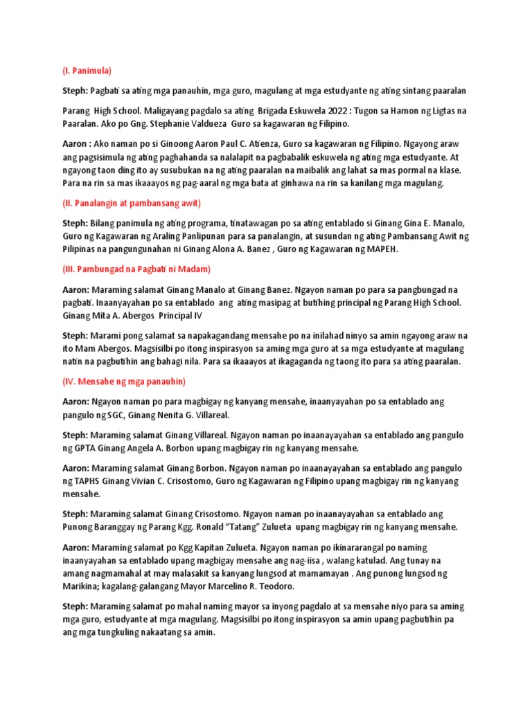 Brigada Program Emcee Sequence | PDF