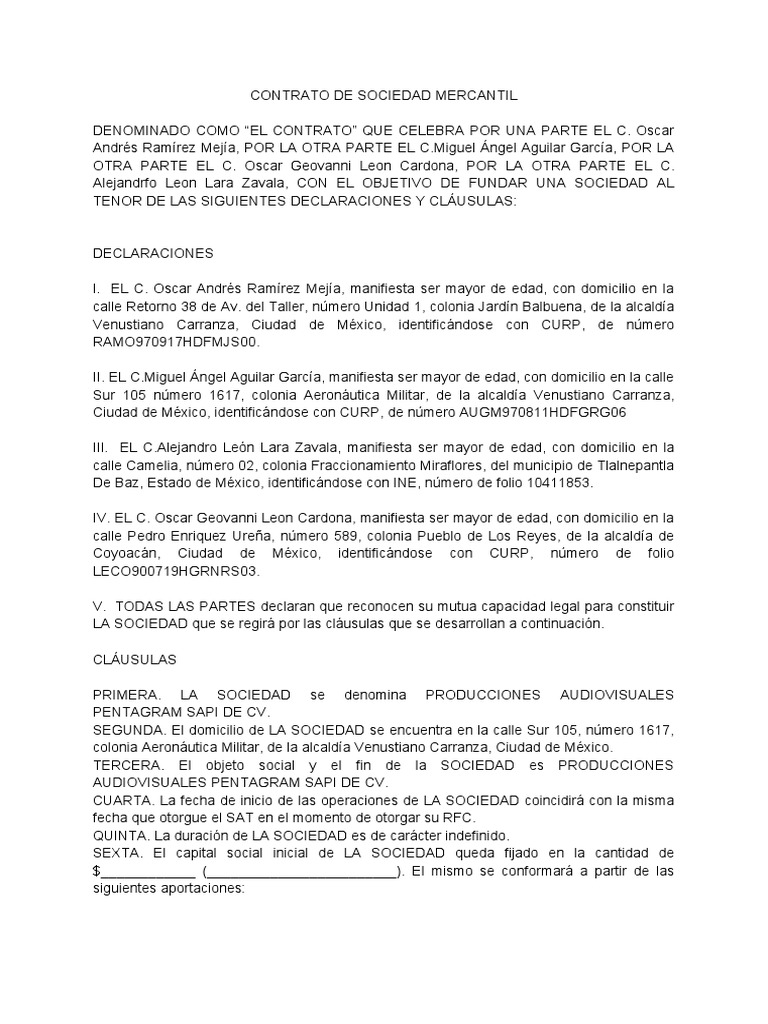 MACHOTE Contrato de Sociedad | PDF