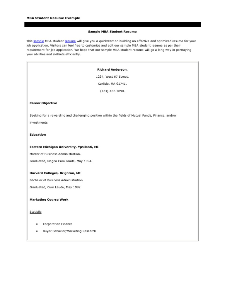 MBA Student Resume Guide | PDF