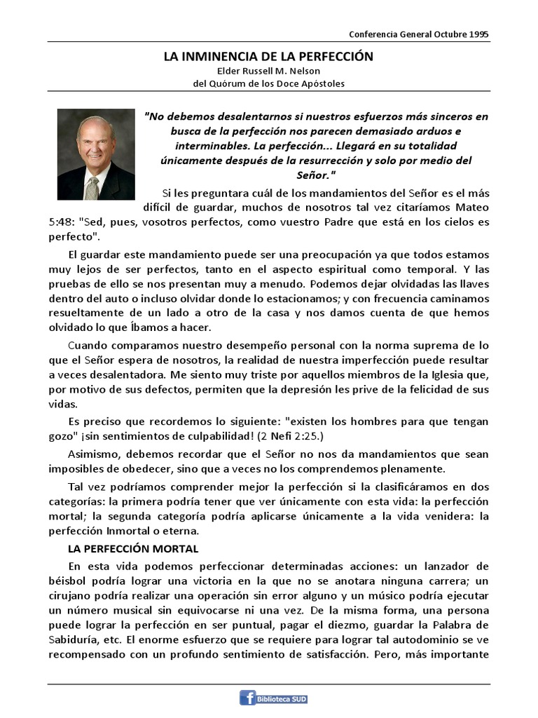 La Inminencia de La Perfeccic3b3n Russell M Nelson | PDF | Cristo ...