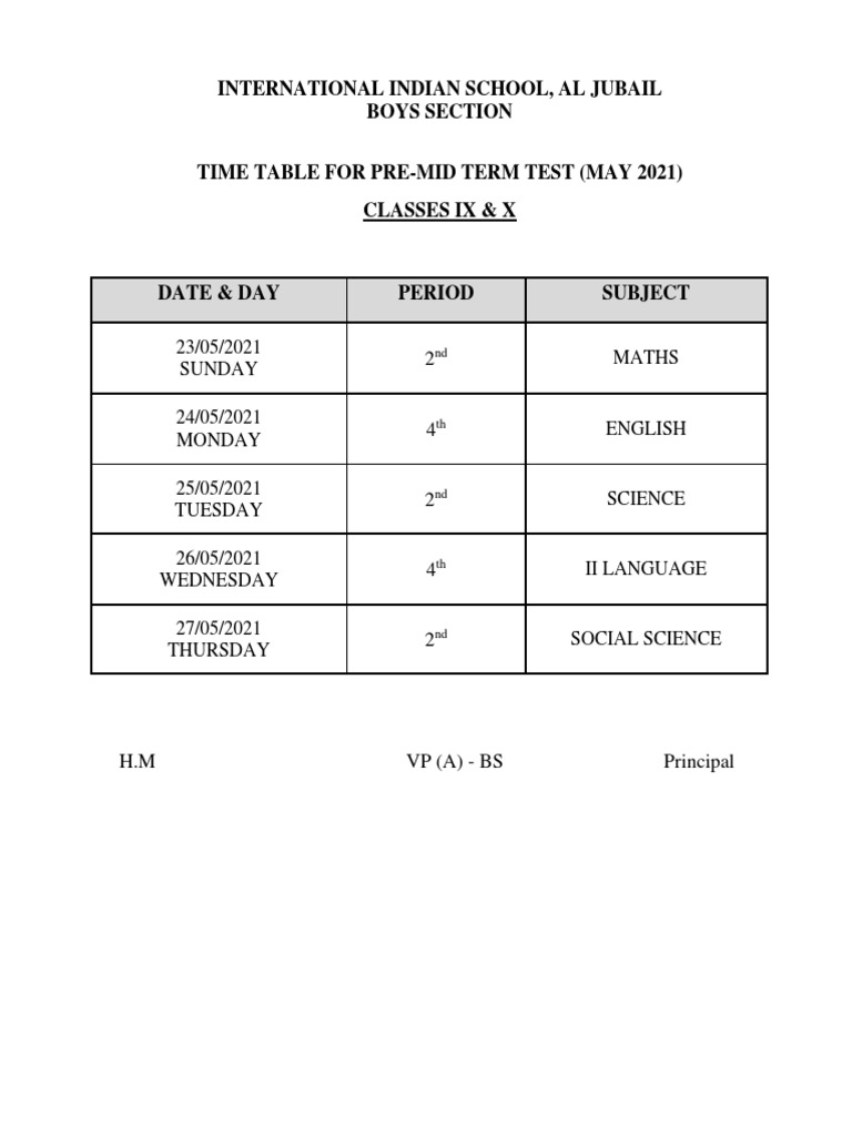 Bs - Pre Mid Term & Ut - Timetable - May 2021 | PDF