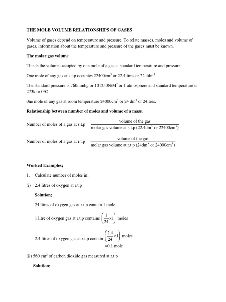 The Mole Volume Relationships of Gases | PDF | Gases | Sodium Hydroxide