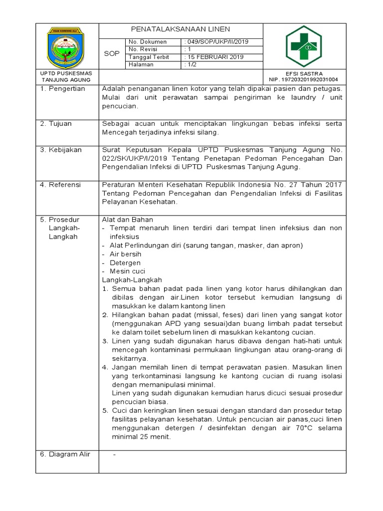 Sop Penatalaksanaan Linen | PDF