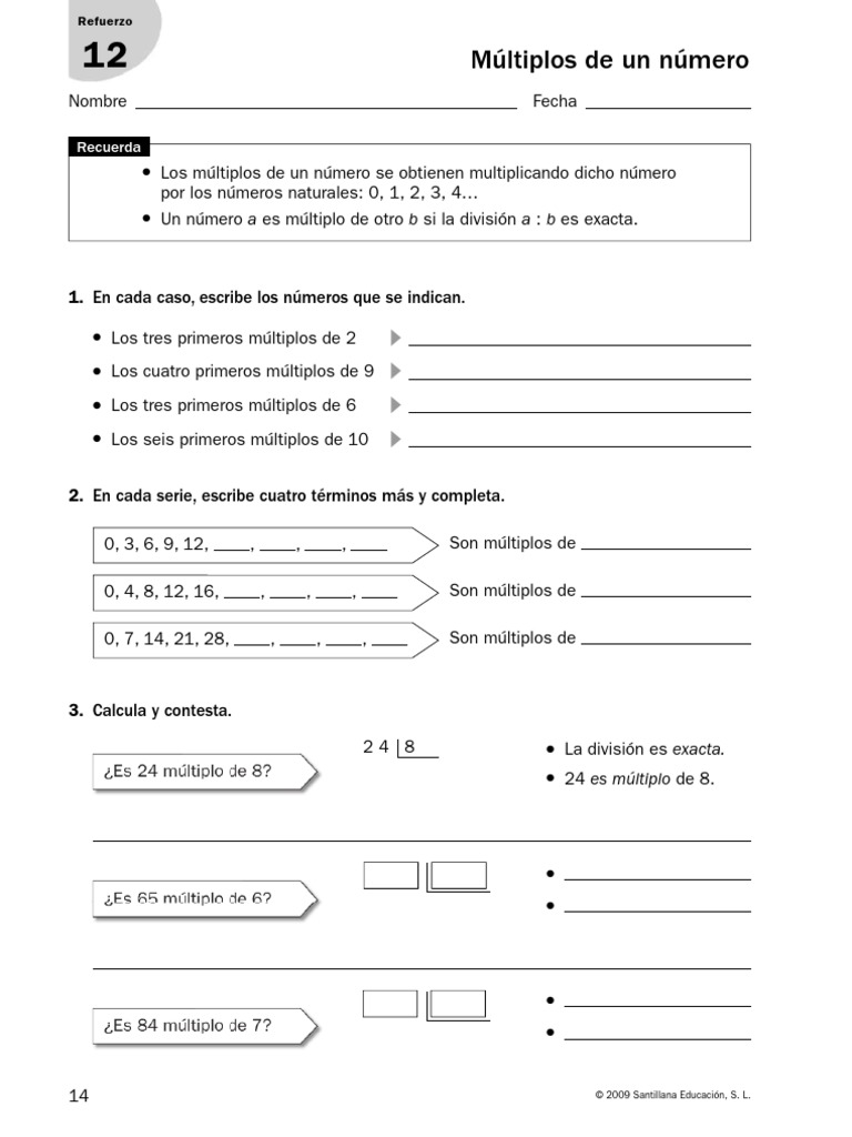 Ejercicios de Repaso Tema 2 (Múltiplos y Divisores) | PDF | División (Matemáticas) | Matemática ...