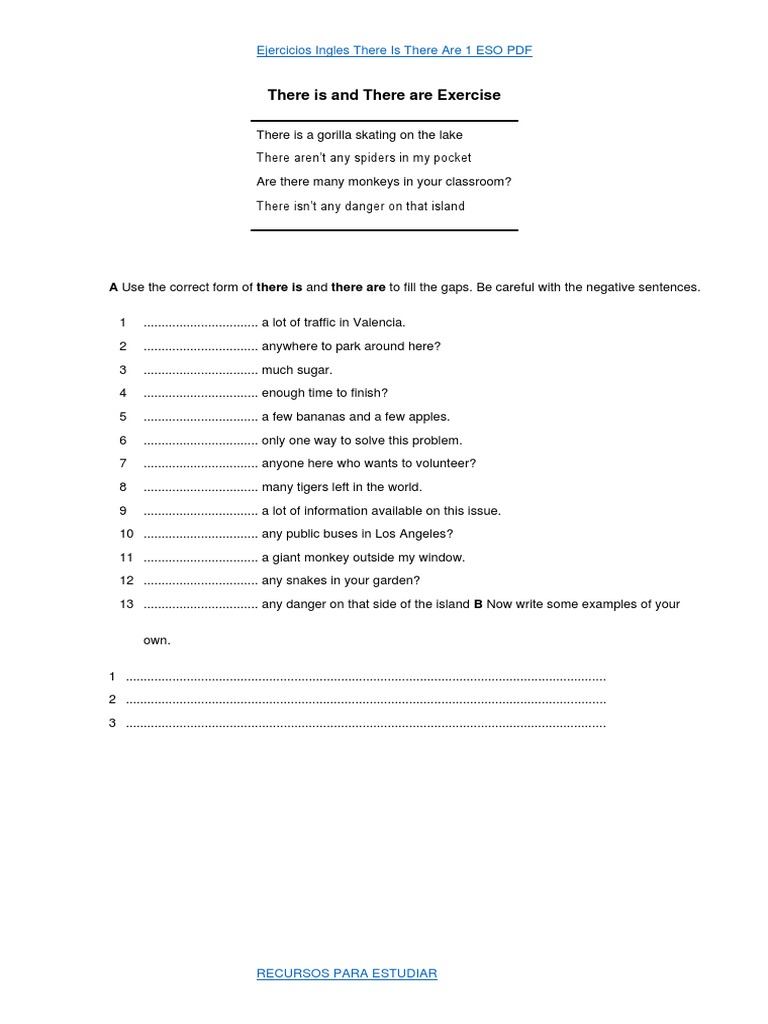 Ejercicios There Is There Are 1 Eso PDF | PDF