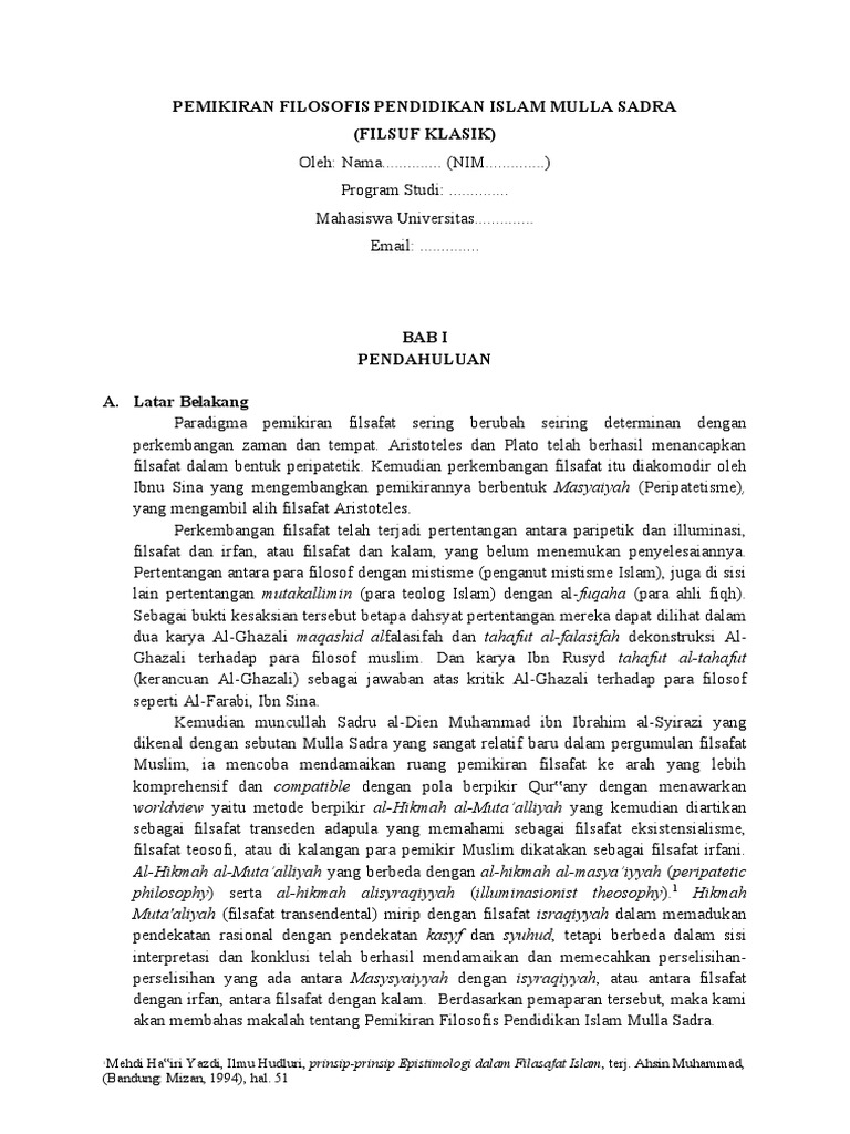 Pemikiran Pendidikan Mulla Sadra | PDF | Filsafat