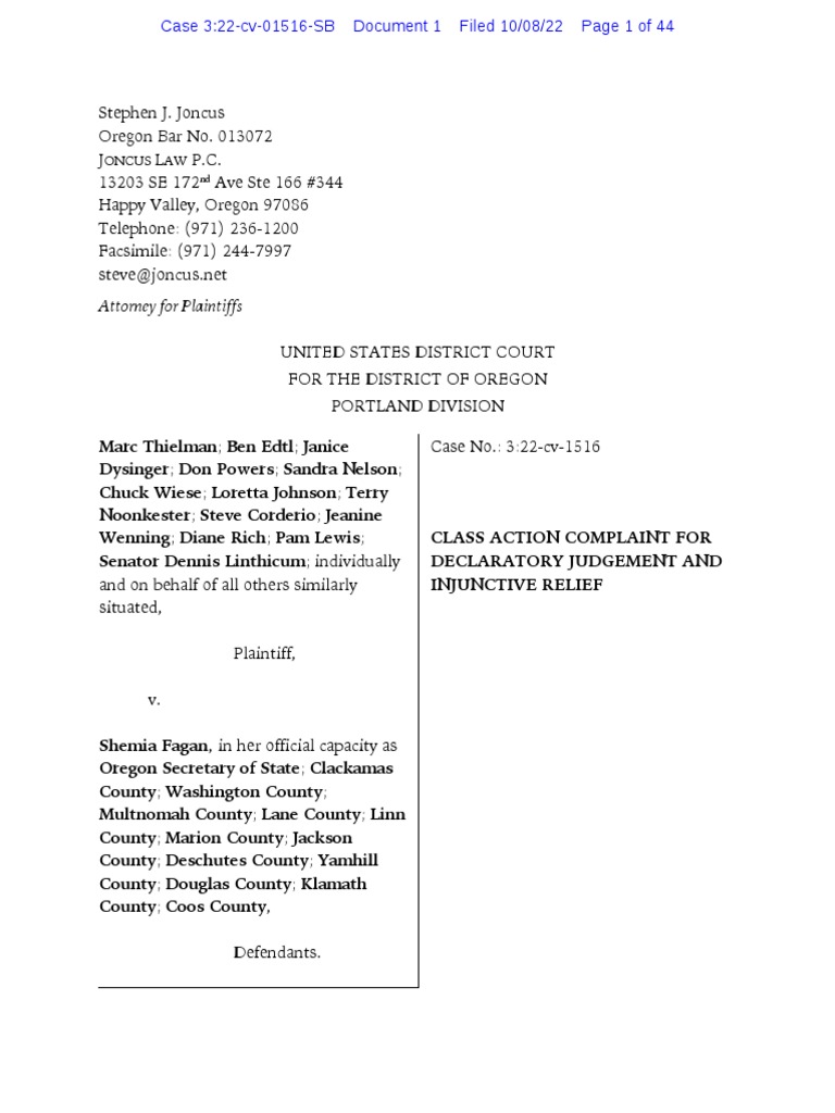 Thielman v. Fagan Complaint, Case No. 3:22-CV-01516-SB | PDF ...