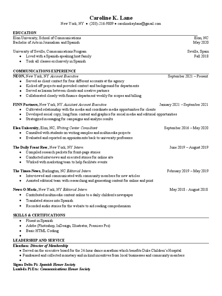 Caroline Lane Resume | PDF | Multimedia | Mass Media