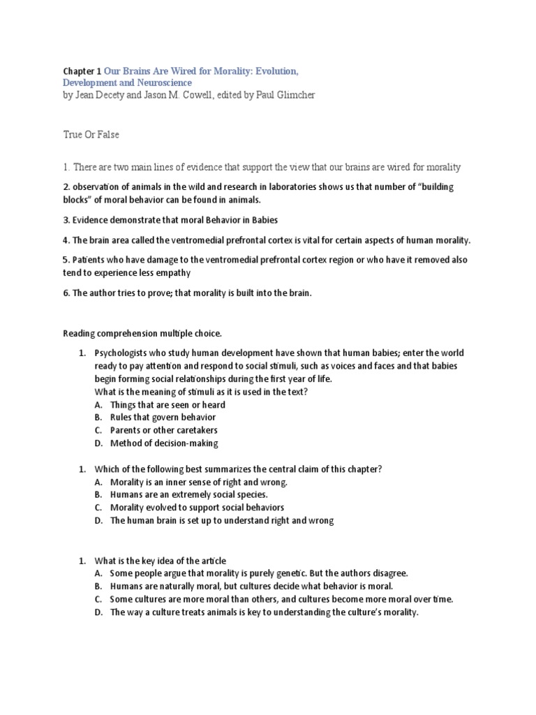 Chapter 1 Our Brains Are Wired For Morality | PDF | Morality | Prefrontal Cortex