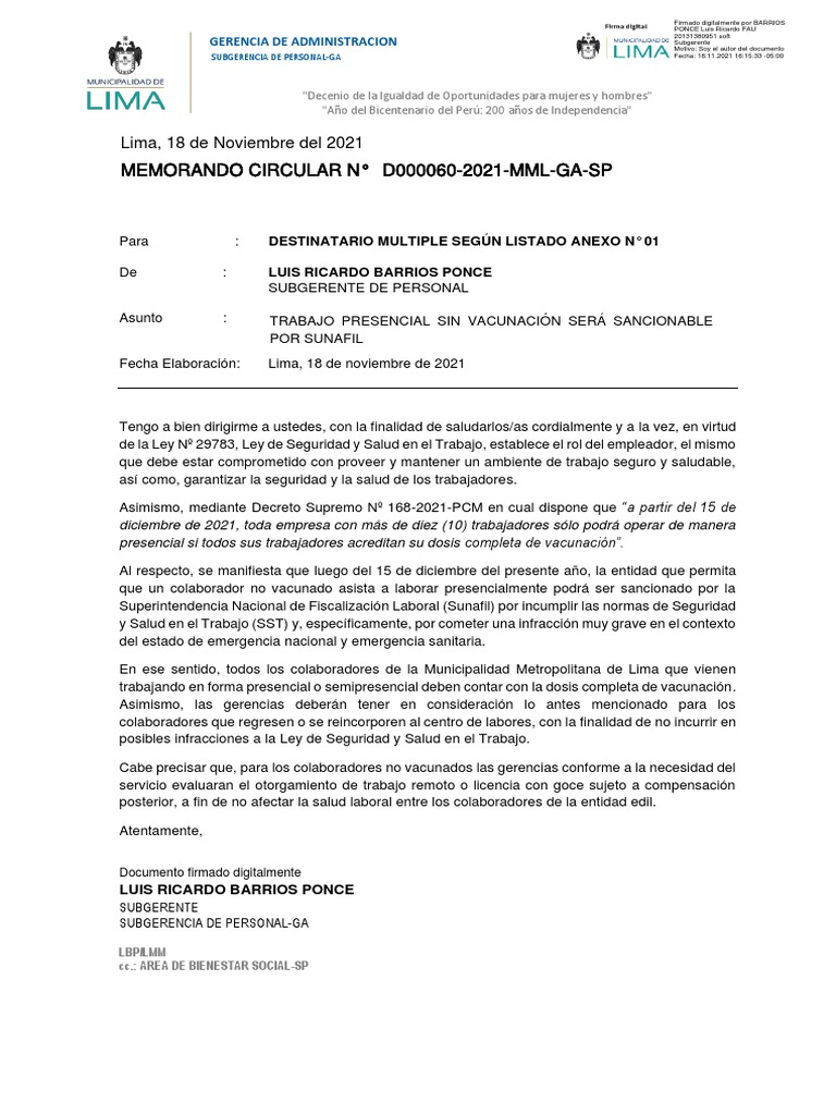 Memorando Circular-000060-2021-Ga-Sp | PDF | Ciencias de la Salud | Perú