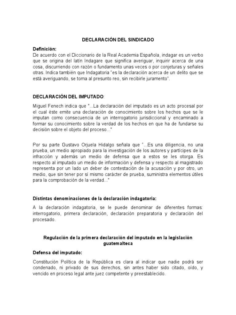 DeclaraciÓn Del Sindicado 1 Pdf Procedimiento Criminal Ley Procesal