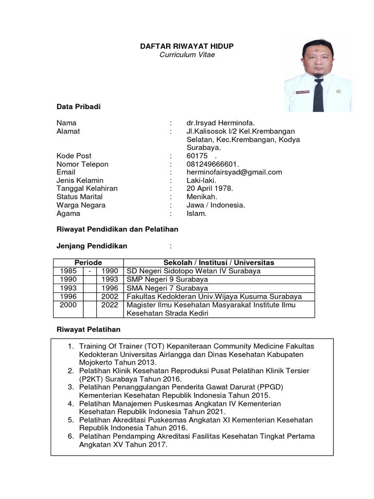 Daftar Riwayat Hidup Irsyad | PDF