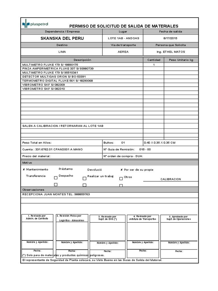 Formato de Salida de Materiales de Plus | PDF | Logística | Economias