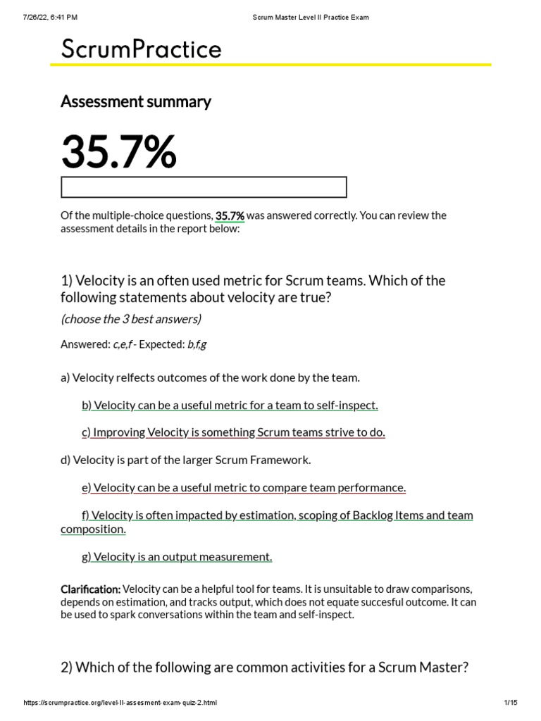 Scrum Master Level II Practice Exam | PDF | Scrum (Software Development ...