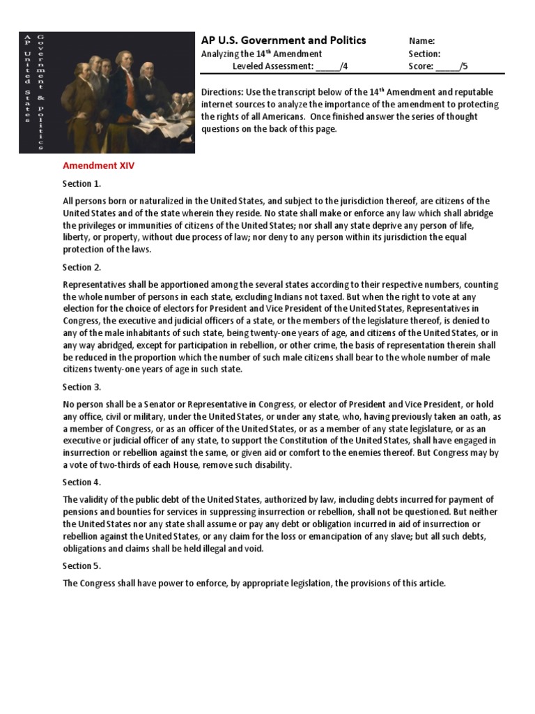 Analyzing The 14th Amendment | PDF