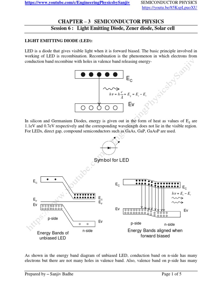 Semiconductor Physics Session 6 (Zener Diode, Light Emitting Diode, Solar Cell) | PDF | Diode ...