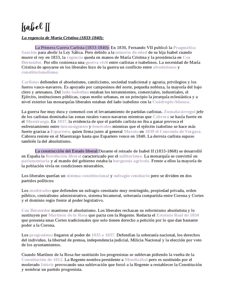Resumen Isabel II | PDF | Gobierno de españa | España