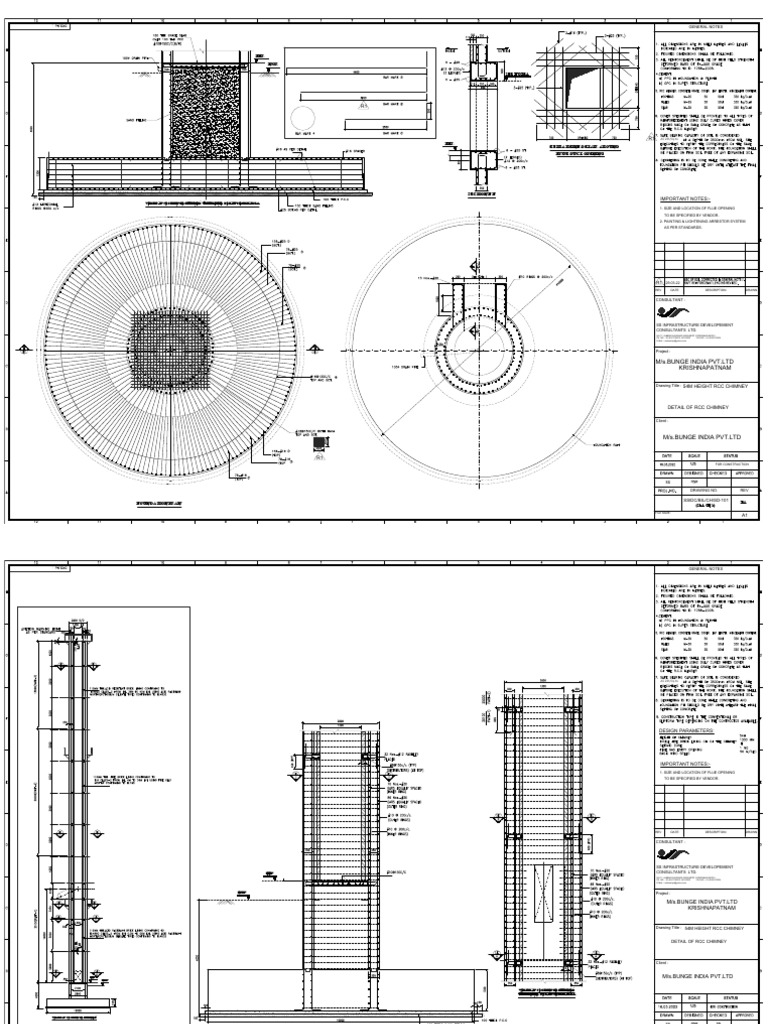 54M Height RCC Chimney General Arrangement | PDF | Fires | Particulates