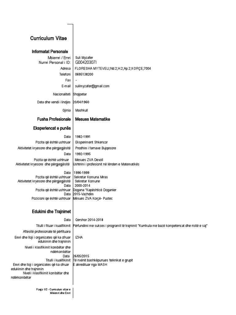 CV Europas Shqip | PDF