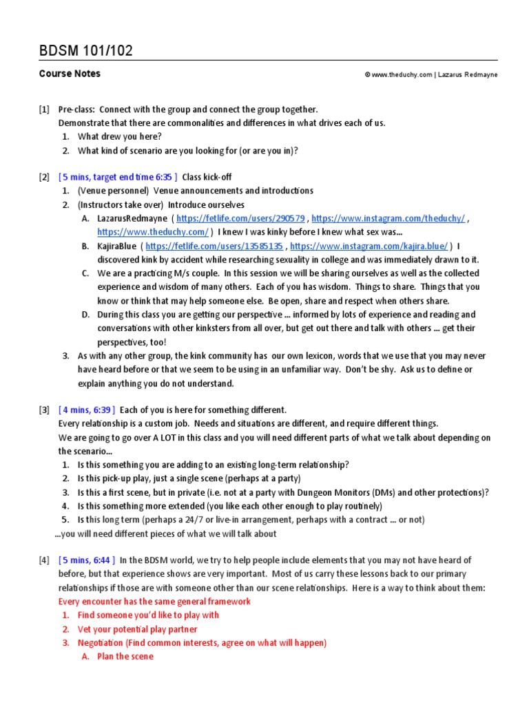 BDSM 102 Class Notes TheDuchy | PDF | Bondage (Bdsm) | Bdsm