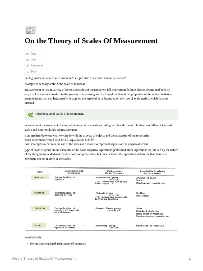 On The Theory of Scales of Measurement | PDF | Level Of Measurement ...