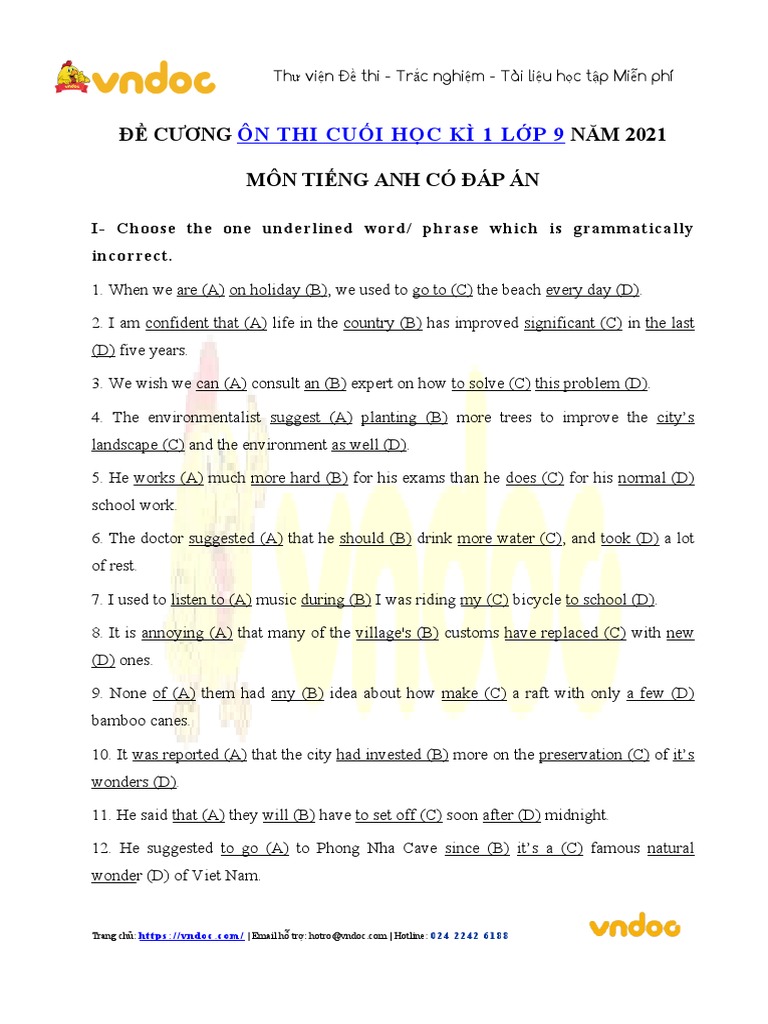 De Cuong On Tap Hoc Ki 1 Lop 9 Thi Diem Mon Tieng Anh | PDF | Vietnam