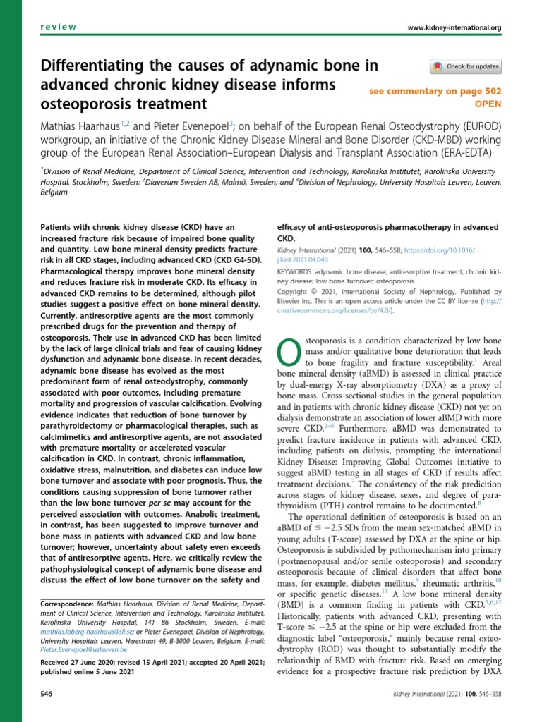 Differentiating The Causes of Adynamic Bone in Advanced Chro - 2021 - Kidney Int | PDF | Chronic ...