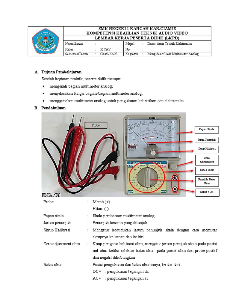 LKPD - Mengidentifikasi Multimeter Analog | PDF