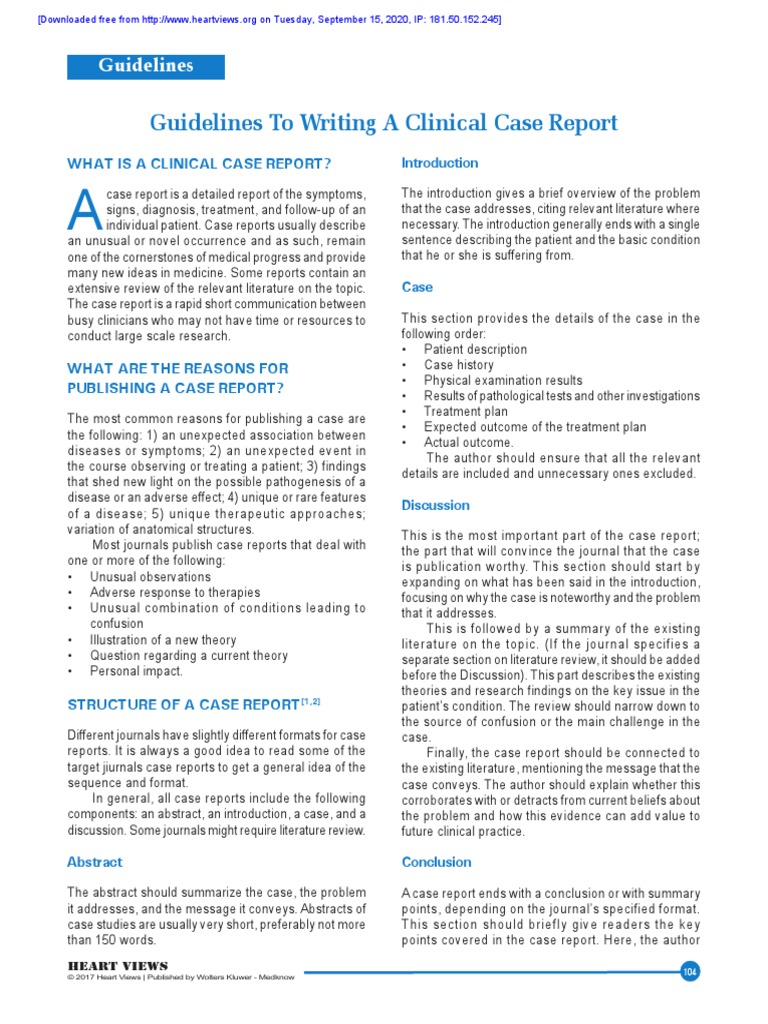 Guidelines To Writing A Clinical Case Report | PDF | Case Report | Medicine