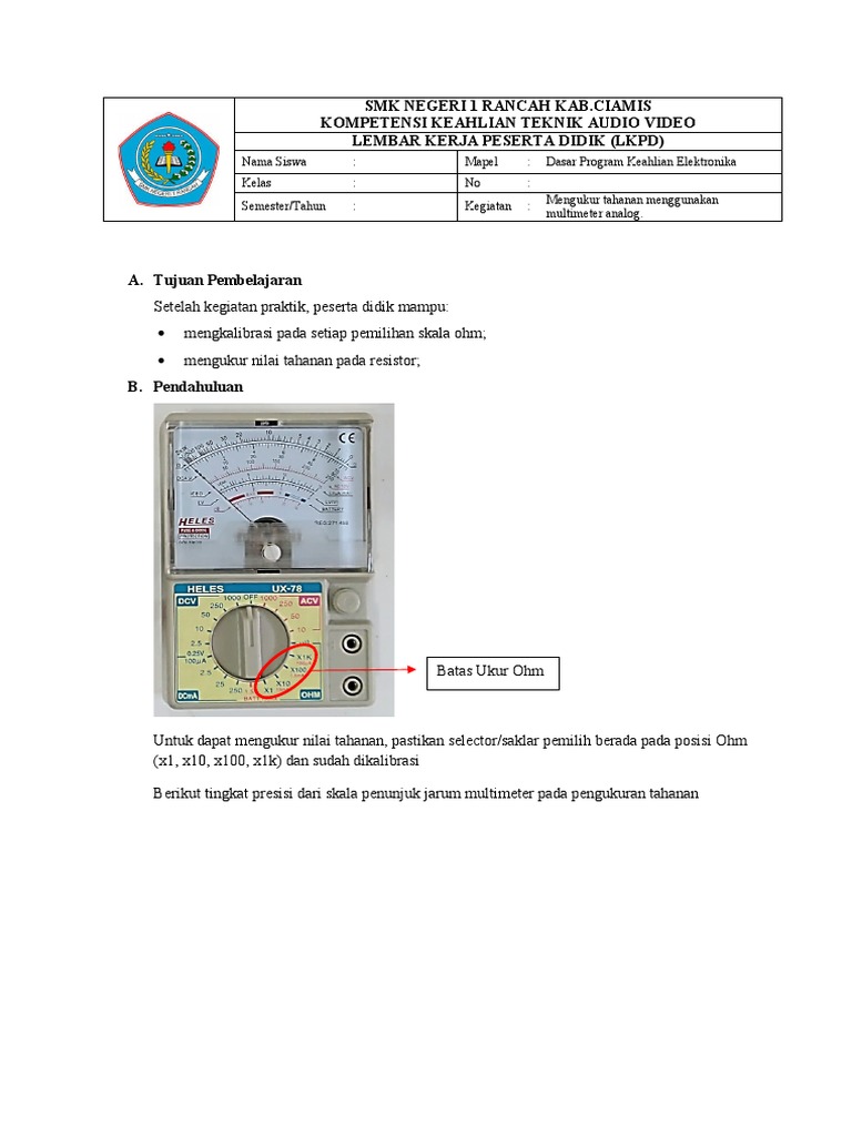 LKPD - Mengukur Tahanan Dengan Multimeter Analog | PDF