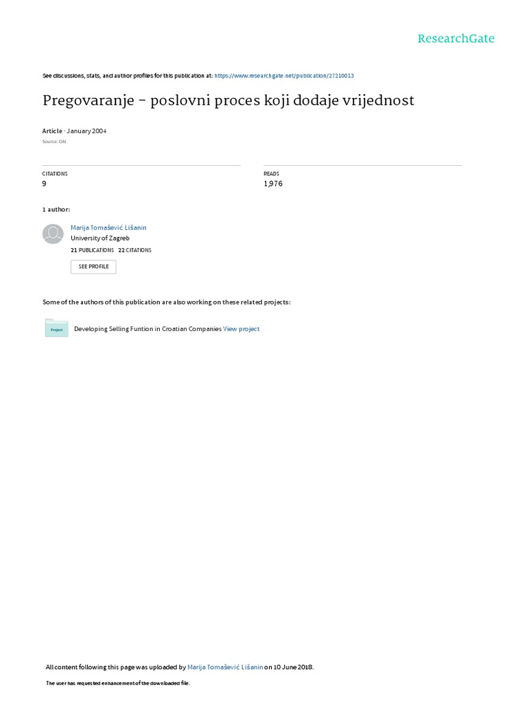 Pregovaranje - Poslovni Proces Koji Dodaje Vrijedn | PDF