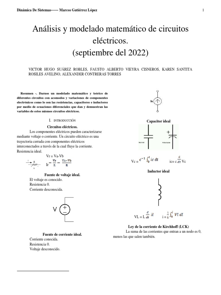 Análisis y Modelado Matemático de Circuitos Eléctricos. | PDF | Inductor | Condensador