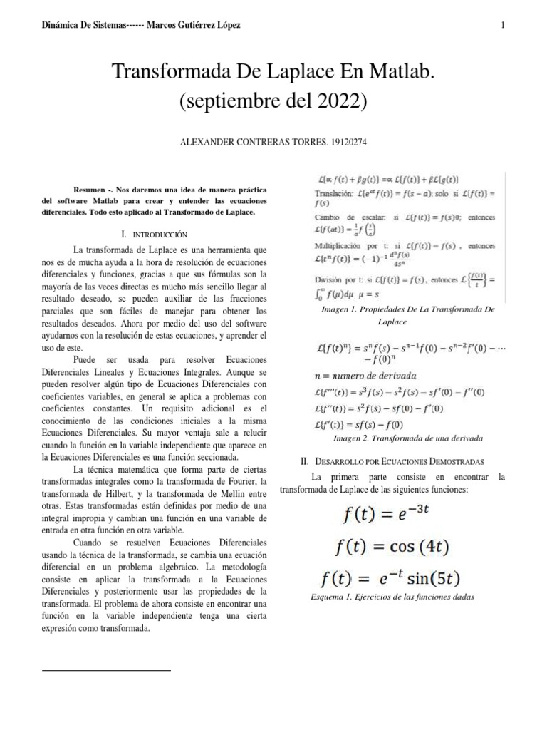 Transformada de Laplace en Matlab. | PDF | Ecuaciones | Transformada de Laplace